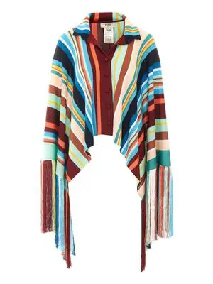 Fendi Striped Poncho With Patch And Fringe - Multicolor