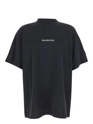 Balenciaga Crew Neck T-shirt With Lettering Logo On The Front And Logo Patch On The Shoulder In Black Cotton For - Multicolor