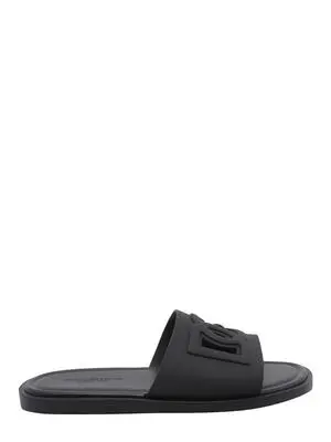 Dolce & Gabbana Calfskin Sliders With Dg Logo - Black