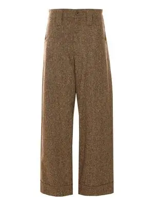 Brunello Cucinelli Tweed Wool Blend Trousers - Brown