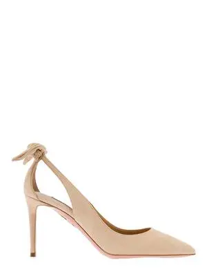 AQUAZZURA Pink Leather Pumps With Bow Detail Multicolor