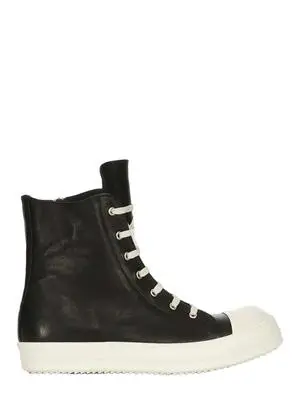 Rick Owens High Top Leather Sneakers - Black