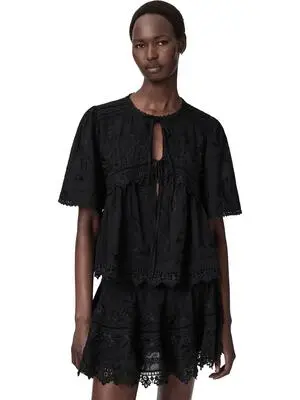 ALLSAINTS Lillith Embroidered Top - Black