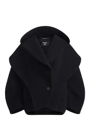 Balmain Oversized Wool Pea Coat With Hood - Black
