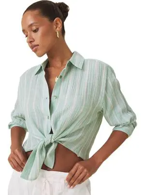 Splendid Jaylei Stripe Button-down Shirt - Teal Multi