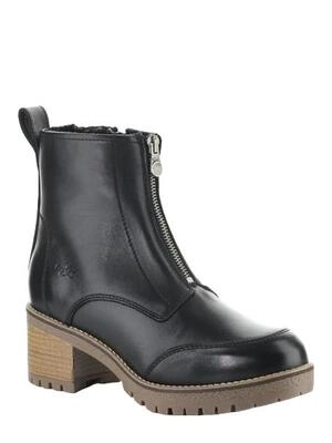 BOS. & CO. Bos. & Co. Munro Zip-Up Leather Ankle Boot With Block Heel And Lugged Sole Black