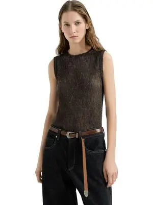 Brunello Cucinelli Brunello Cucinelli Sparkling Silk, Alpaca, And Wool Rib Knit Top Anthracite
