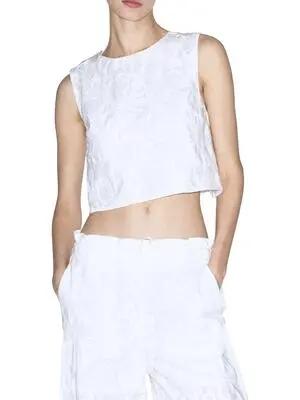 Mango Floral Embroidered Cotton Crop Top - White