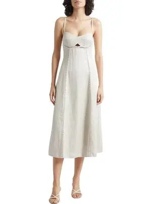 REISS Sage Lattice Inset Linen Blend Midi Dress - Neutral