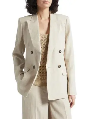 REISS Kit Double Breasted Linen Blazer - Neutral