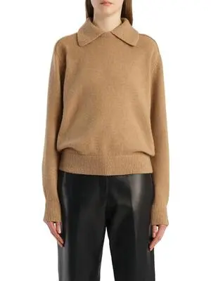 Khaite Jackson Stretch Wool & Cashmere Polo Sweater - Camel