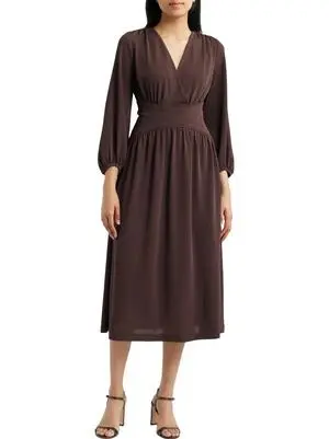 Anne Klein Blouson Sleeve Midi Dress - Molasses