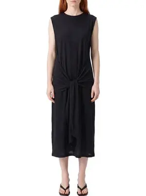 TOTEME Sleeveless Jersey Sheath Midi Dress With Waist Knot And Lace - Black