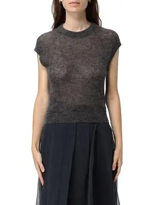 Brunello Cucinelli Sleeveless Wool Crewneck Top With Dropped Shoulders - Charcoal