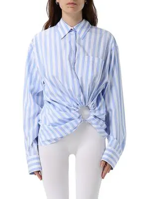 Sportmax Striped Cotton Shirt With Asymmetrical Hem - Gnawed Blue