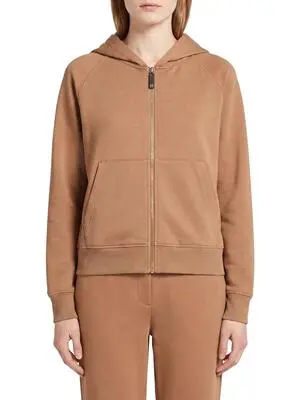 Max Mara Hooded Cotton Zip-up Sweatshirt With Kangaroo Pocket - Camel