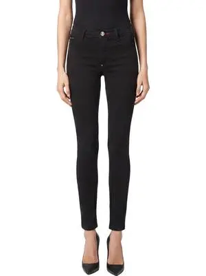 Philipp Plein High-waisted Cropped Skinny Stretch Jeans With Used Effect Black