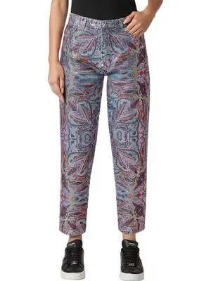 Philipp Plein High-waisted Mom Fit Jeans With Abstract Print And Rhinestones - Multicolor