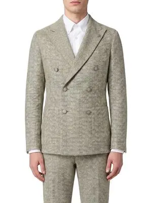 TAGLIATORE Chevron Pattern Double-breasted Blazer In Linen And Cotton