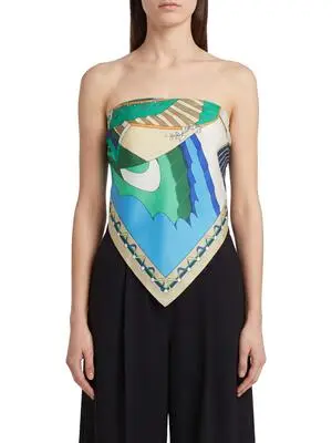 Tory Burch Slim Fit Off-the-shoulder Silk Top With Abstract Print - Multicolor