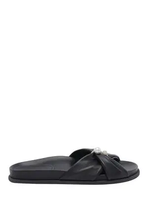 JIMMY CHOO Rafi Embellished Smooth Calfskin Slide Sandals - Black