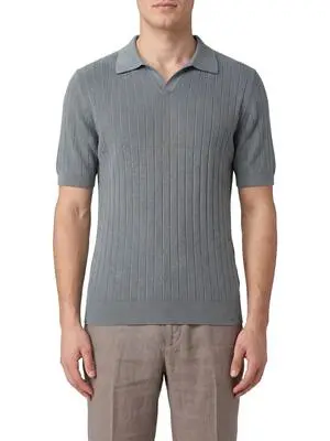 Fedeli Slim Fit V-neck Knit Polo In Organic Cotton With Short Sleeves Olive