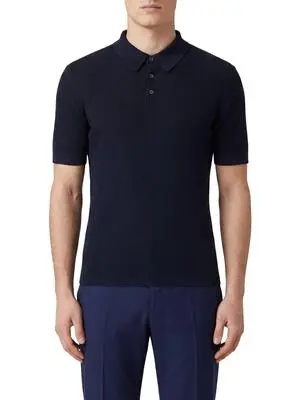 Fedeli Pure Cotton Knit Short-sleeved Polo - Blue