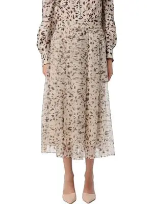 Brunello Cucinelli Abstract Print Silk A-line Midi Skirt - Brown
