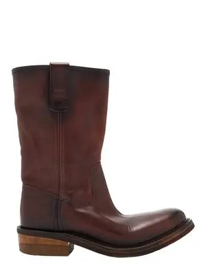 Miu Miu Calfskin Leather Ankle Boots - Brown