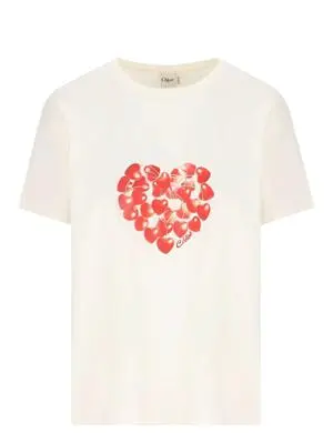 Chloé Cotton T-shirt With Cherry Heart Print - White