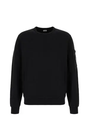 C.P. COMPANY Fleece Crewneck Sweatshirt With Logo Badge - Black