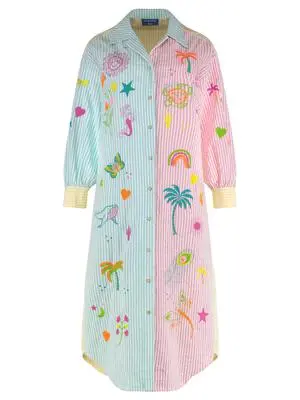 SUSANNA BLU Oversized Embroidered Shirt Dress - Multicolor