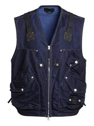 Stone Island Logo Patch V-neck Vest - Blue