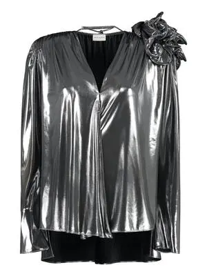 Magda Butrym Metallic V-neck Blouse With Ruffled Detail - Silver
