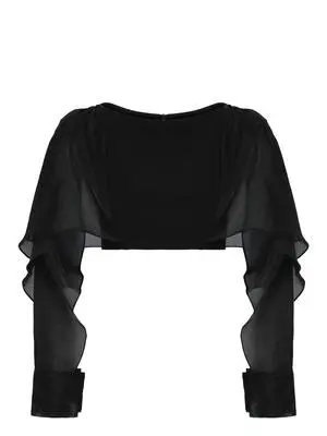 Maticevski Cropped Ruffled Sequin Mesh Top - Black