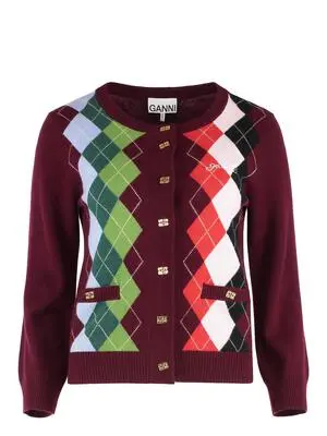 GANNI GANNI Argyle Cashmere Blend Cardigan Multicolor