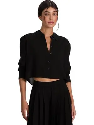 Alice + Olivia Leon Cropped Button-down Shirt - Black