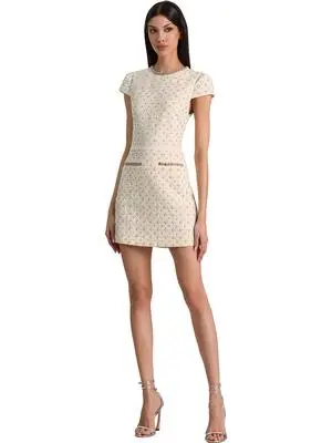Alice + Olivia Cade Embellished Cap Sleeve Mini Dress - Vanilla