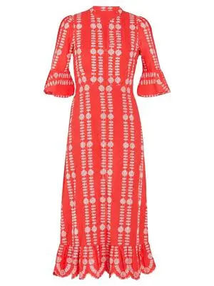 ROSE & NANCY Embroidered Midi Dress - Red