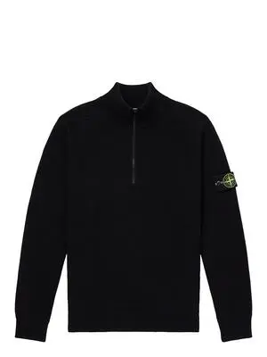 Stone Island Ribbed Cotton Zip-up Sweater - Black