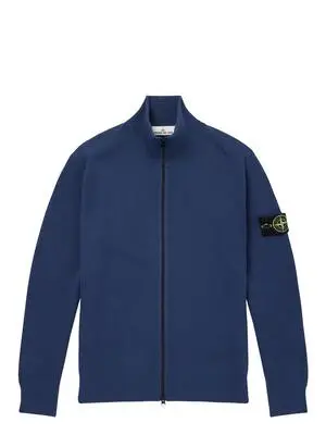 Stone Island Ribbed Cotton Zip-up Sweater - Blue
