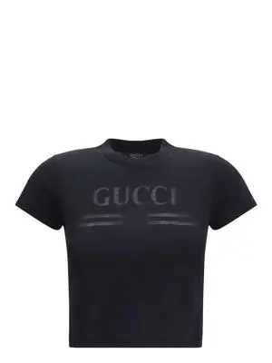 Gucci Cotton Jersey T-shirt With Devoré Interlocking Gg Detail - Black