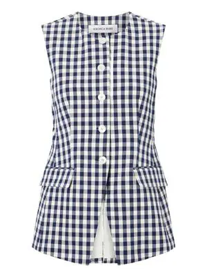 Veronica Beard Veronica Beard Lois Checked Stretch-Cotton Cloqué Tank Blue