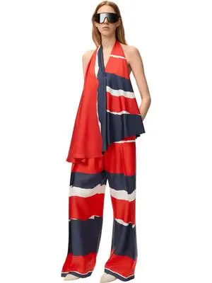 Loewe Halterneck Silk Twill Top With Archive Scarf Print - Red/multicolour