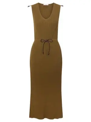 Max Mara Fado Cotton-blend Ribbed-knit Midi Dress - Brown