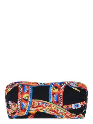 Dolce & Gabbana Carretto Print Organza Bandeau Top - Black