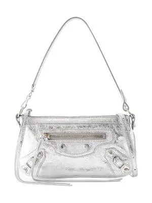 Balenciaga Le City Pouch On A Strap Embellished Crinkled-leather Shoulder Bag - Silver