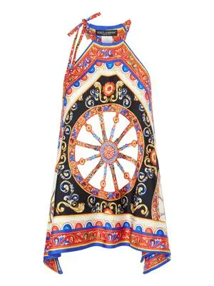 Dolce & Gabbana Carretto" Print Silk Halterneck Top - Red