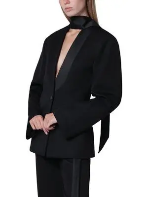 Attico Virgin Wool Tuxedo Jacket With Satin Shawl Lapel - Black