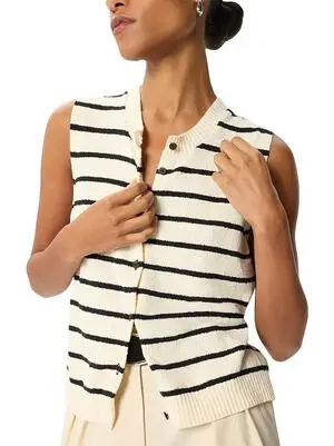 Whistles Striped Button-up Knit Tank - Ivory/multi